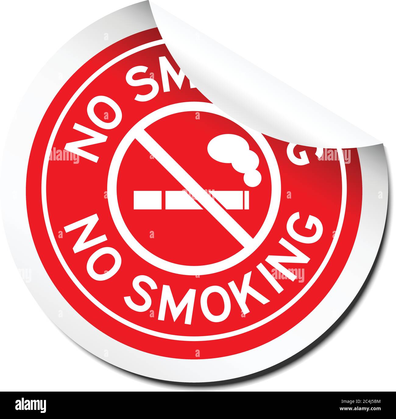 Red no smoking with no cigarette icon round peel sticker on white ...
