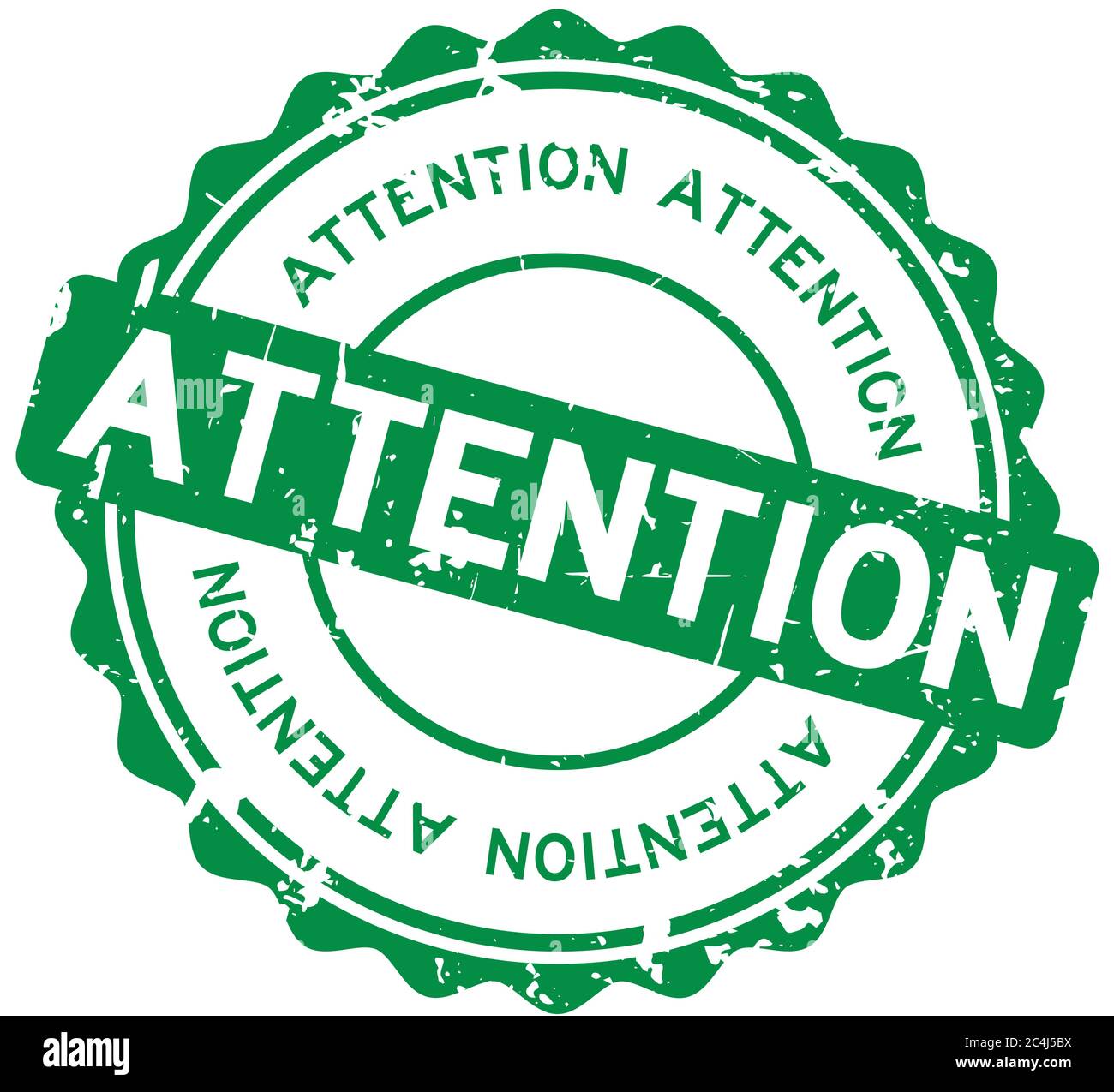 Grunge green attention round rubber seal stamp on white background ...