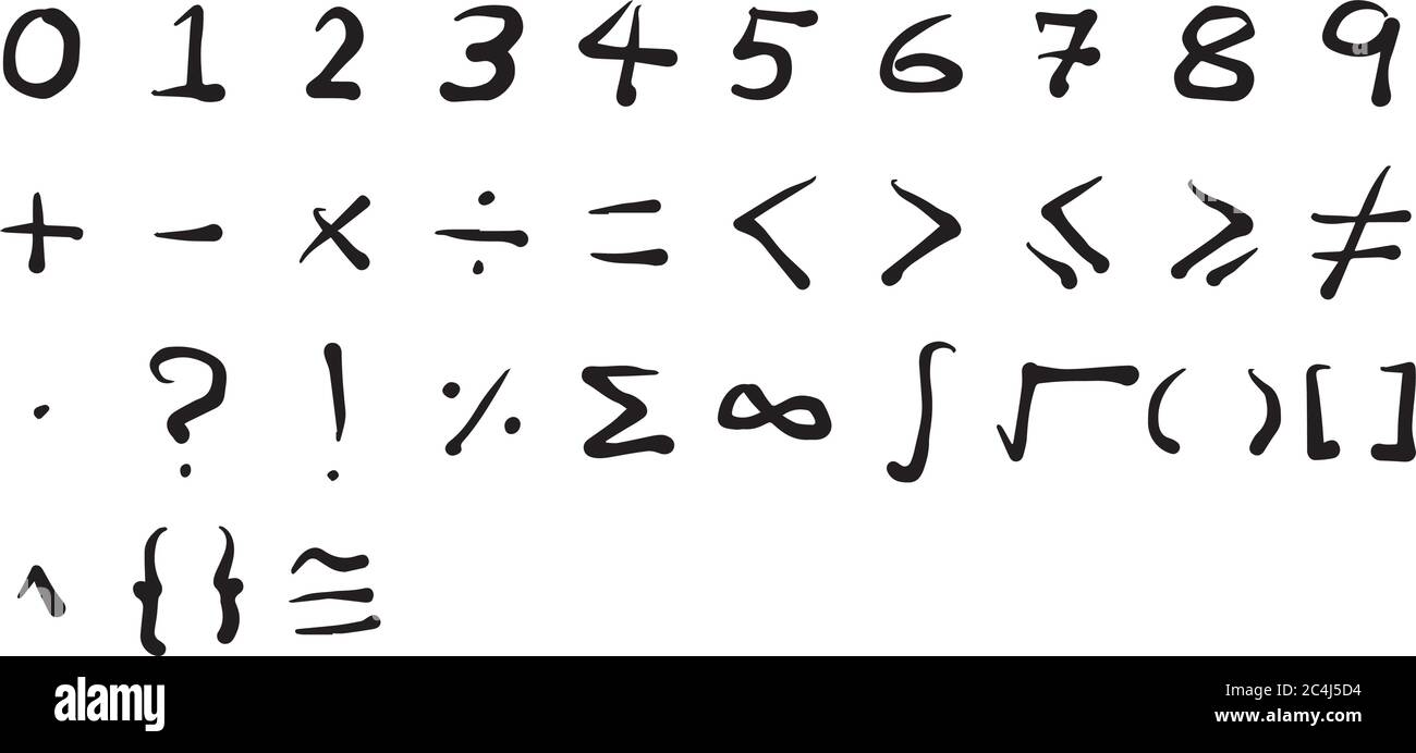 Black Color Handwriting Of Number And Mathematics Symbol On White 