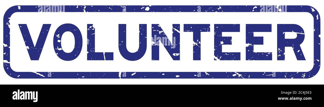 Grunge blue volunteer square rubber seal stamp on white background ...