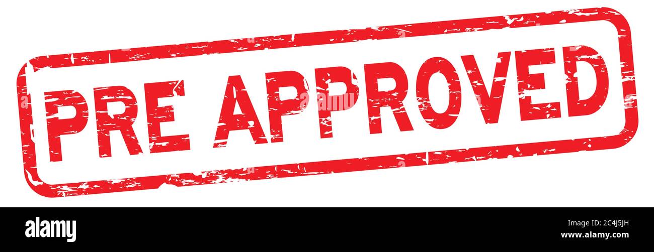 Grunge red pre approved wording square rubber seal stamp on white ...