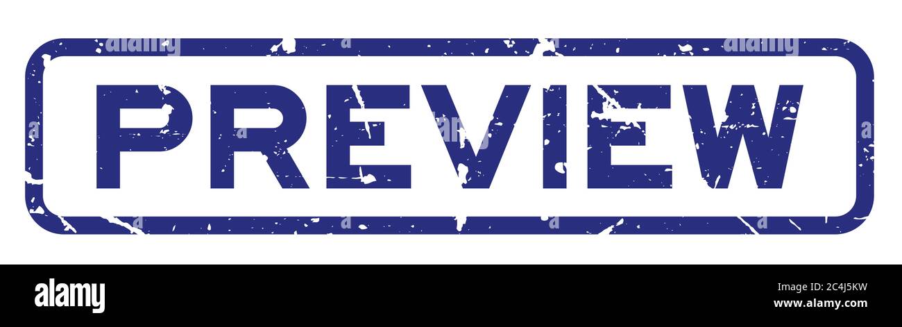 Grunge blue preview word square rubber seal satmp on white background ...