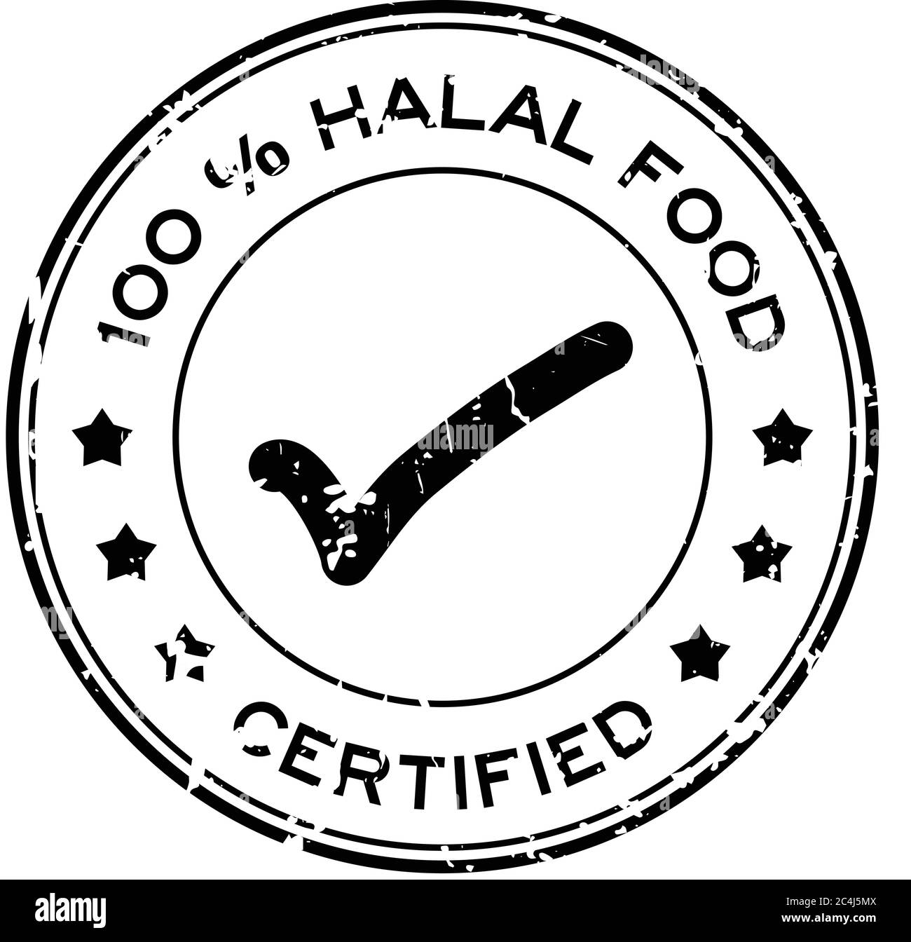 Grunge black 100 percent halal food certified with mark icon round ...