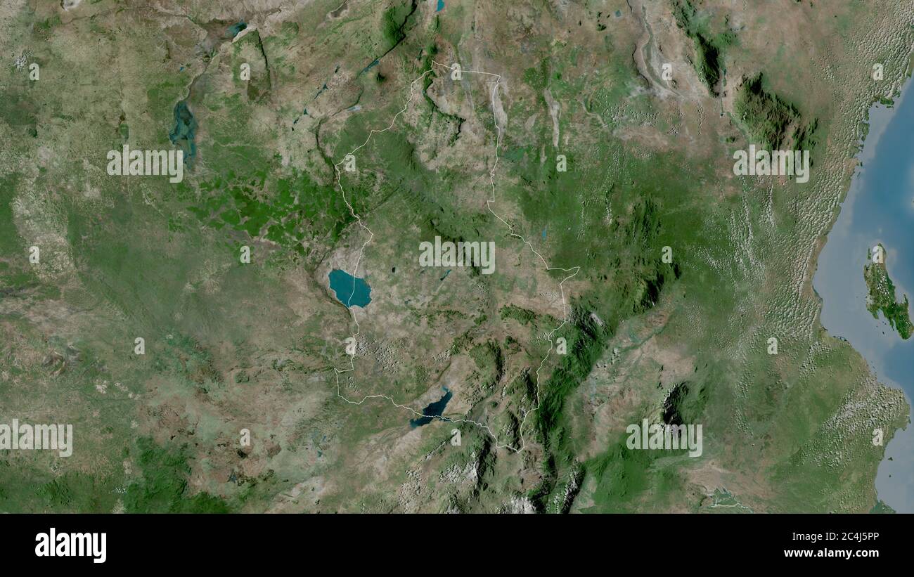 Dodoma, region of Tanzania. Satellite imagery. Shape outlined against ...