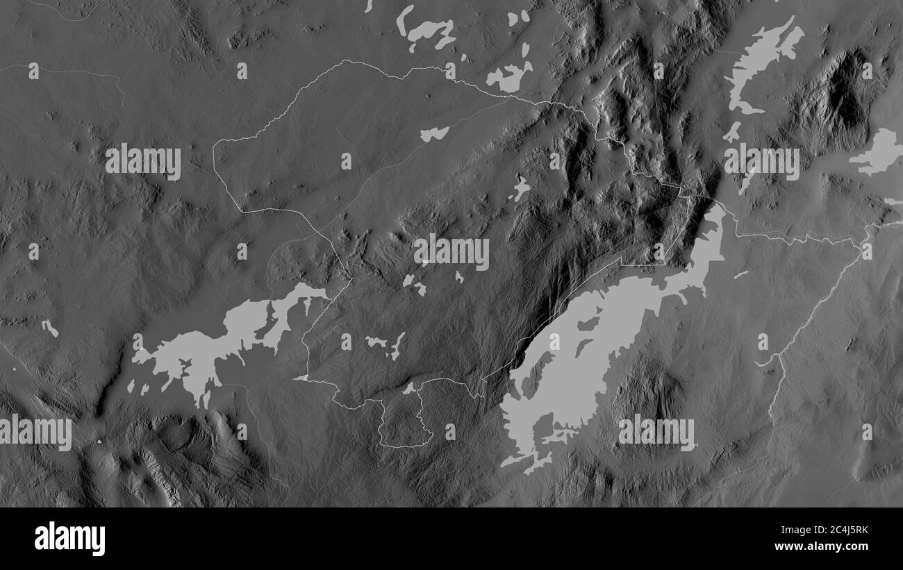 Iringa, region of Tanzania. Grayscaled map with lakes and rivers. Shape ...