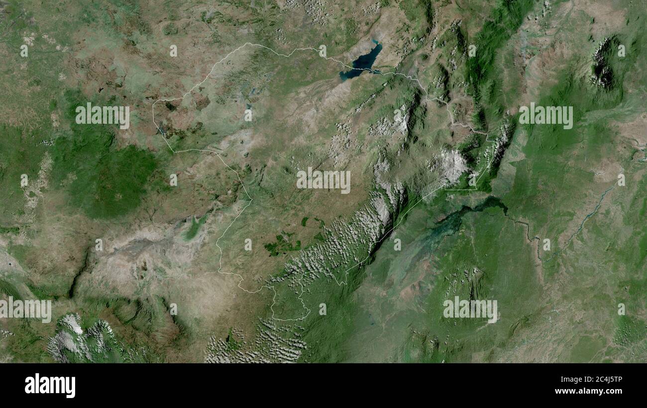 Iringa, region of Tanzania. Satellite imagery. Shape outlined against ...