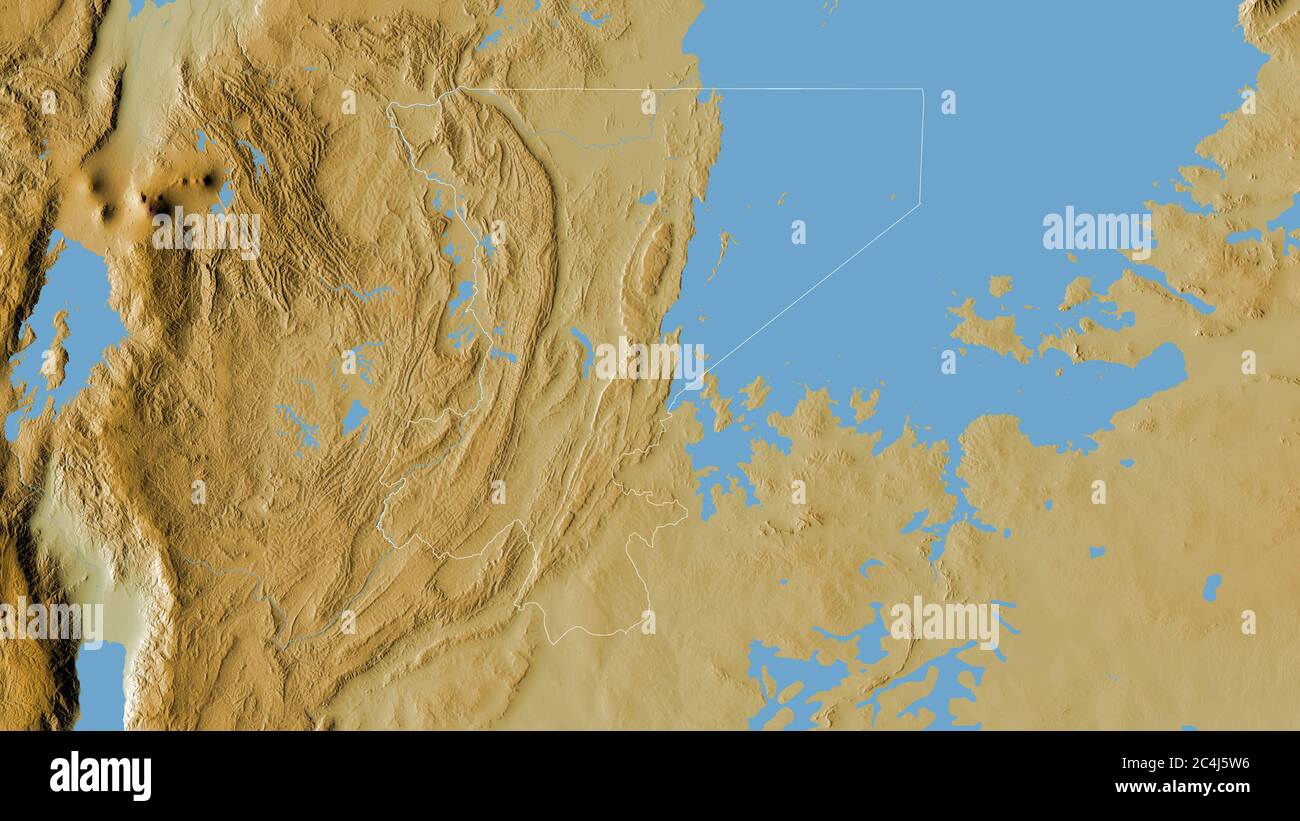 Kagera, region of Tanzania. Colored shader data with lakes and rivers ...