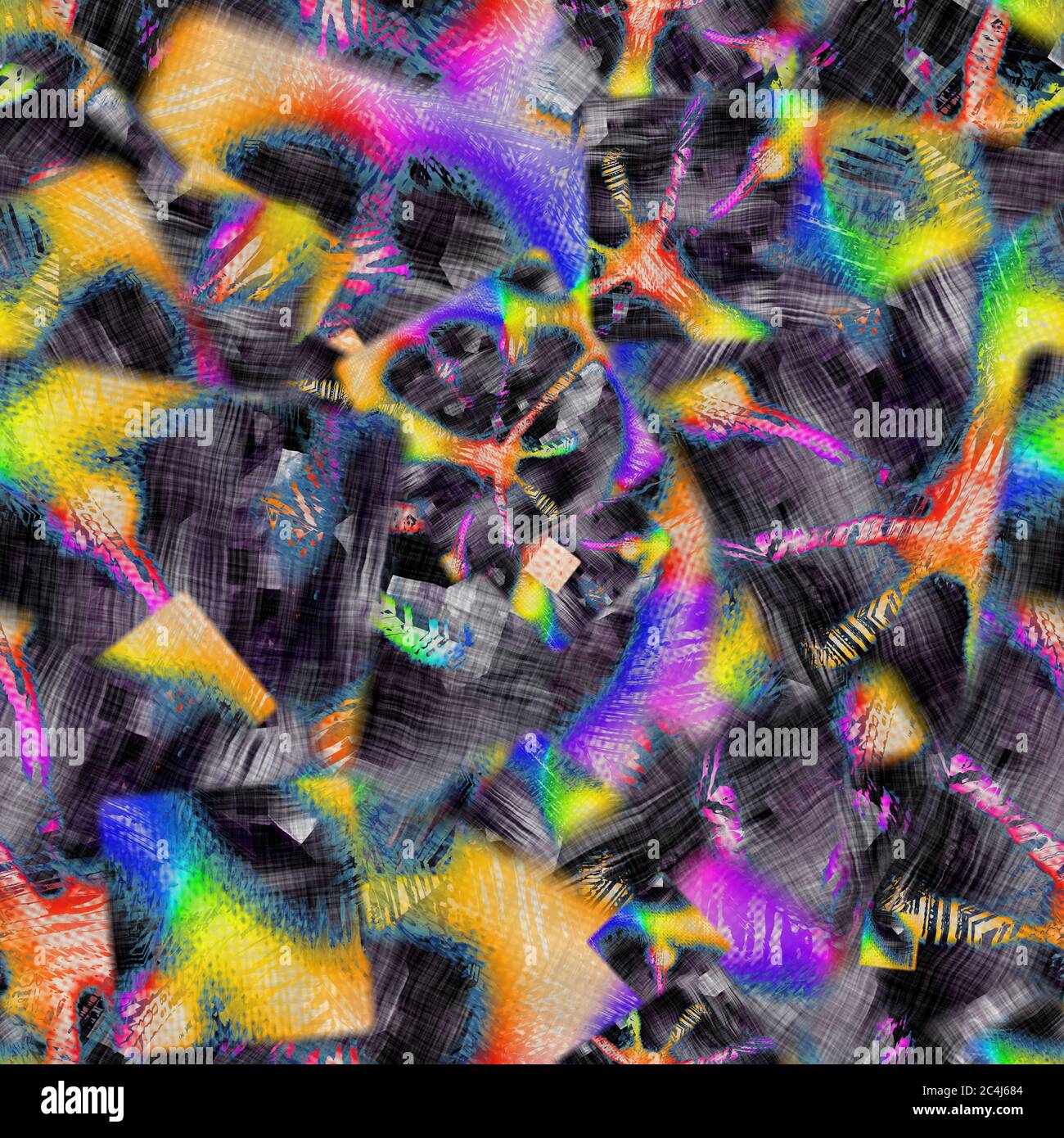 Seamless vibrant rainbow painted texture. Bold psychedelic neon artistic background. Washed ...