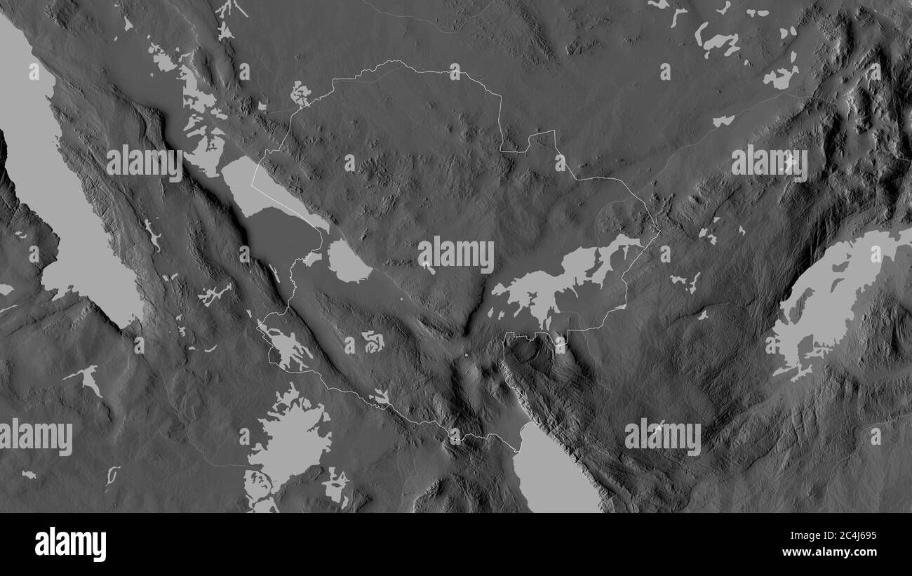 Mbeya, region of Tanzania. Grayscaled map with lakes and rivers. Shape ...