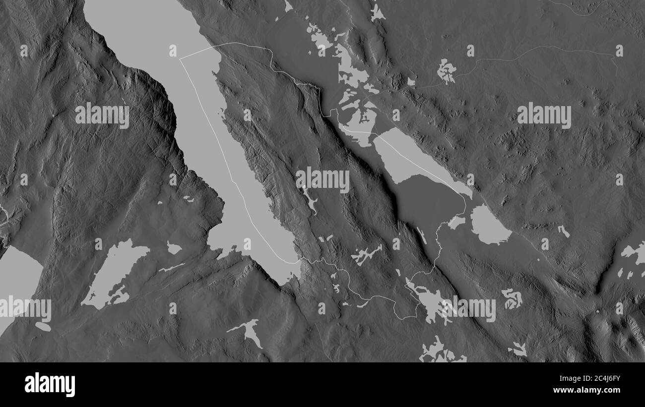 Rukwa, region of Tanzania. Grayscaled map with lakes and rivers. Shape ...
