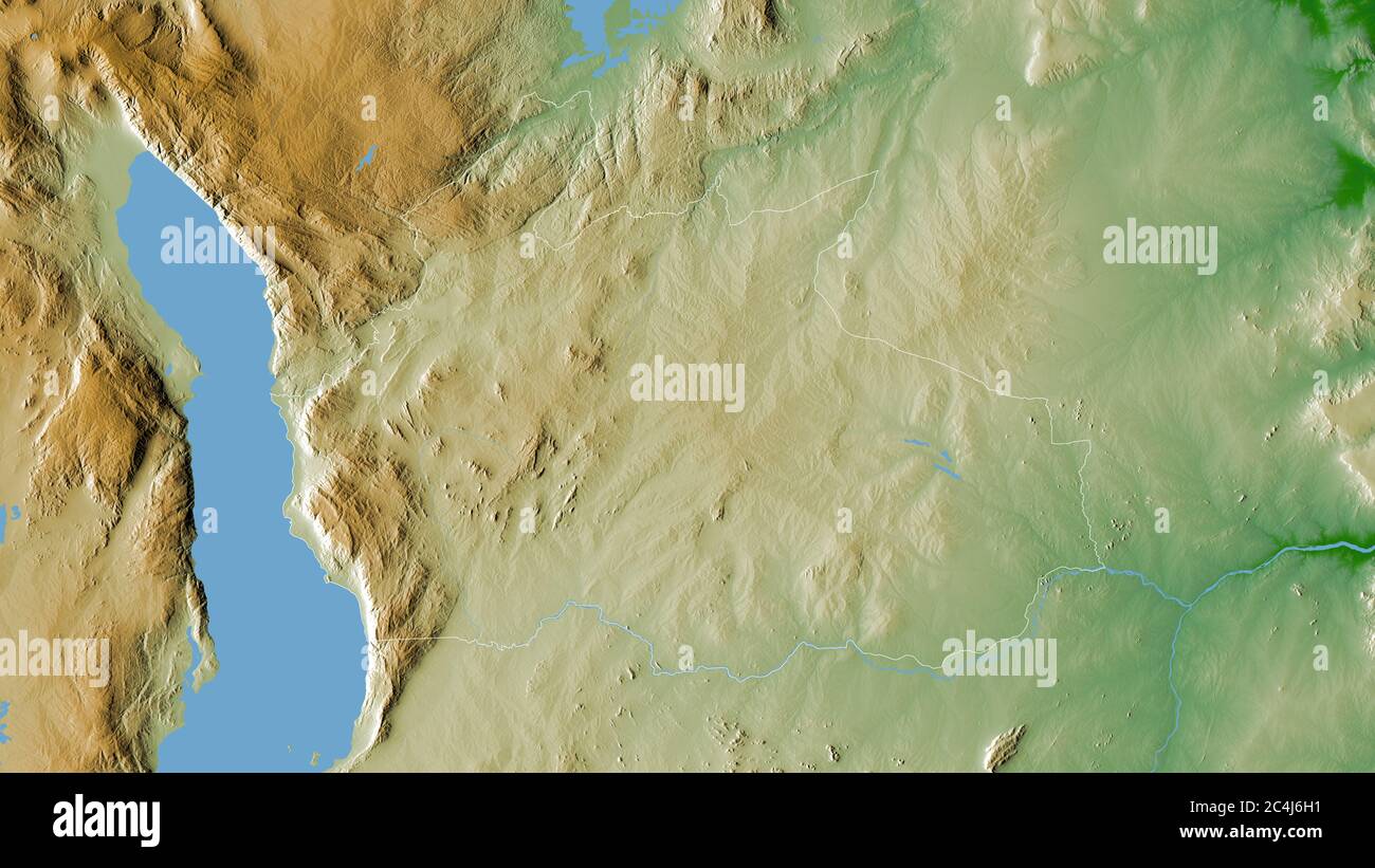 Ruvuma, region of Tanzania. Colored shader data with lakes and rivers ...