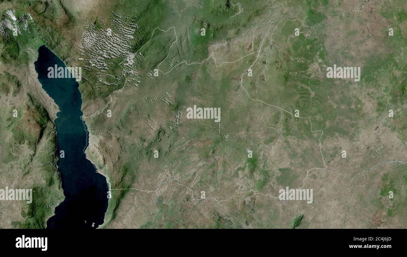 Ruvuma, region of Tanzania. Satellite imagery. Shape outlined against ...