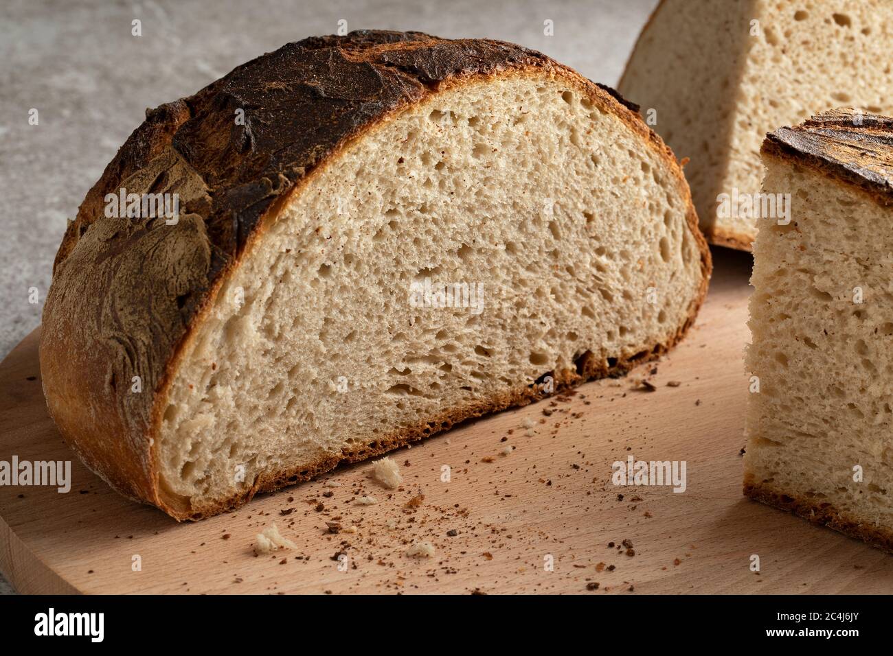 Fresh baked traditional sliced white German farmers bread isolated on ...