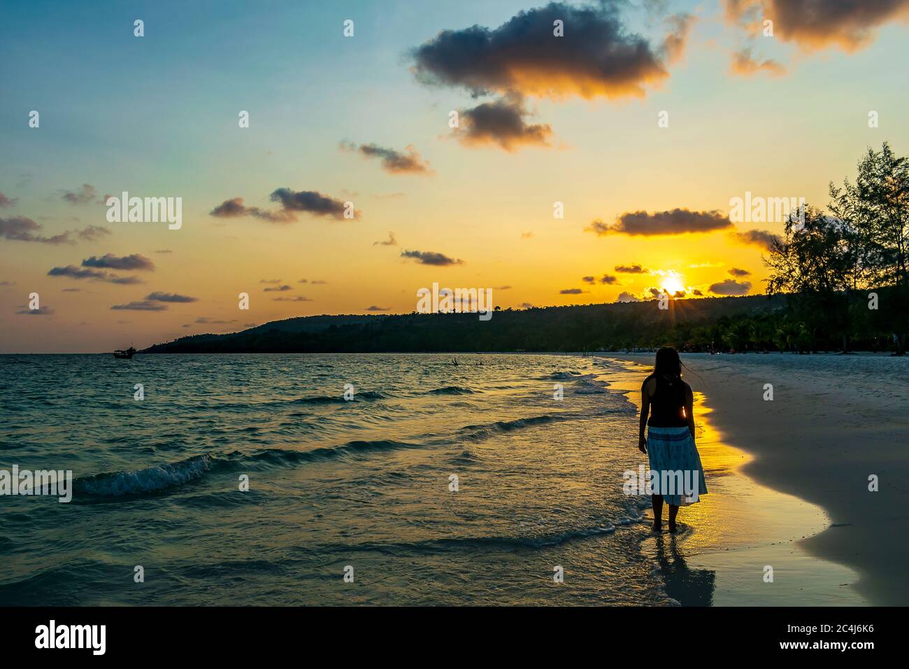 Long Set Beach, Koh Rong, Cambodia- Feb, 2020 : a beautiful sunset from ...