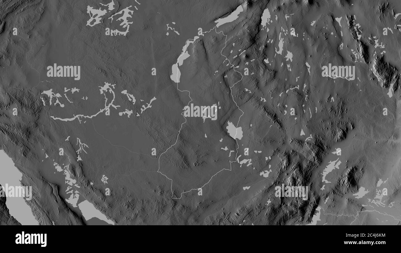 Singida, region of Tanzania. Grayscaled map with lakes and rivers ...