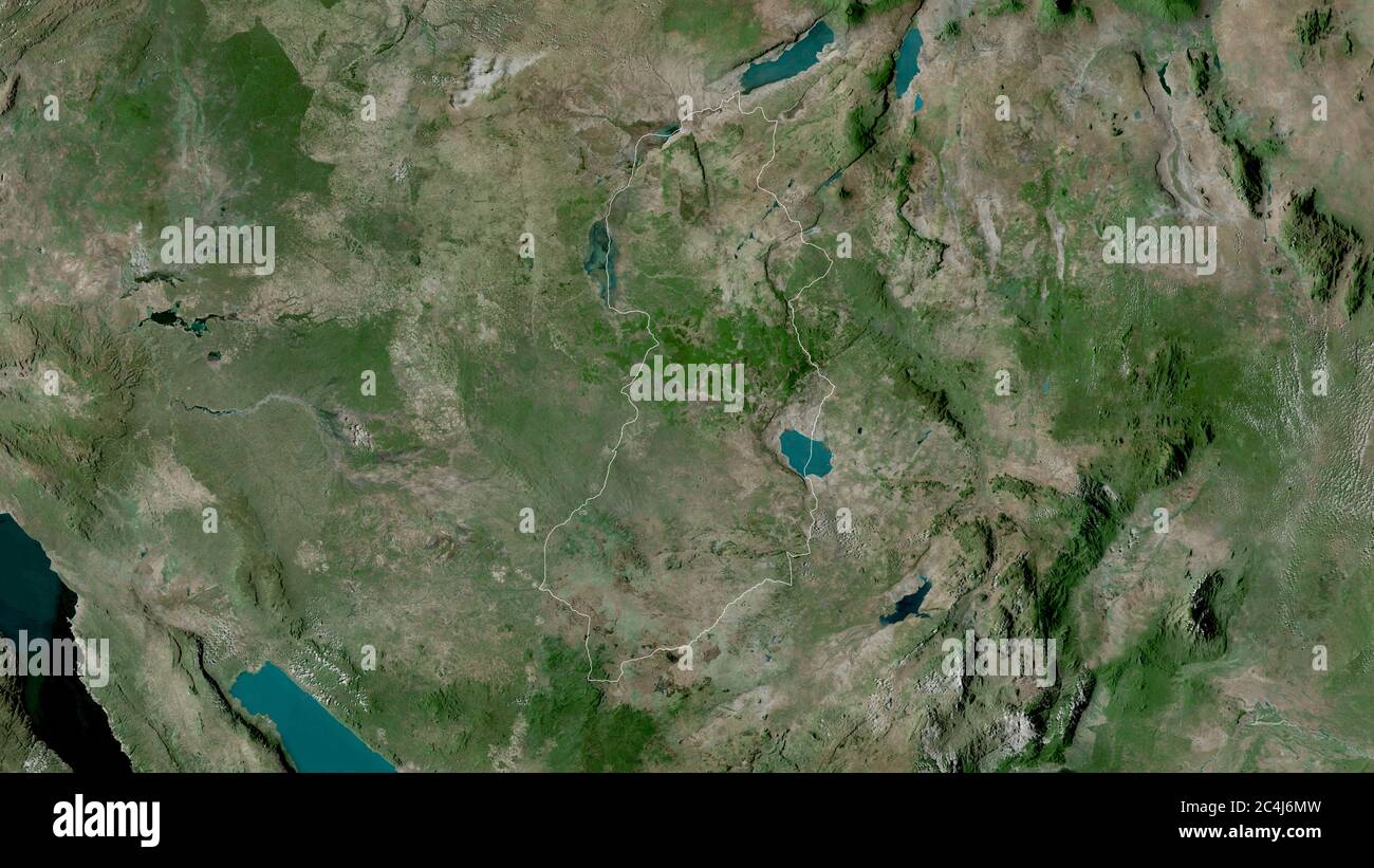 Singida, region of Tanzania. Satellite imagery. Shape outlined against ...