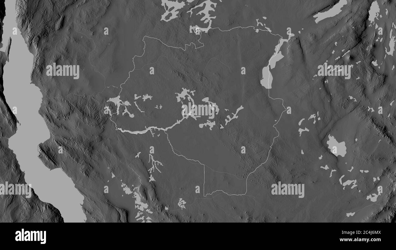 Tabora, region of Tanzania. Grayscaled map with lakes and rivers. Shape ...