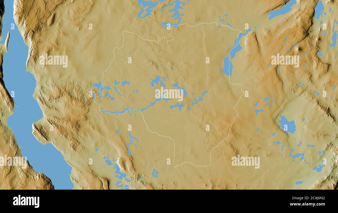 Tabora, region of Tanzania. Colored shader data with lakes and rivers ...