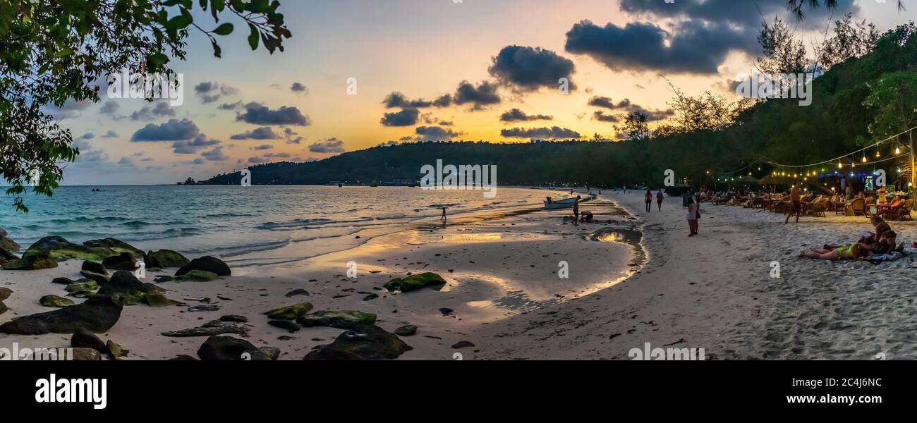 Koh Touch Beach, Koh Rong, Cambodia- Feb, 2020 : a beach restaurant in ...