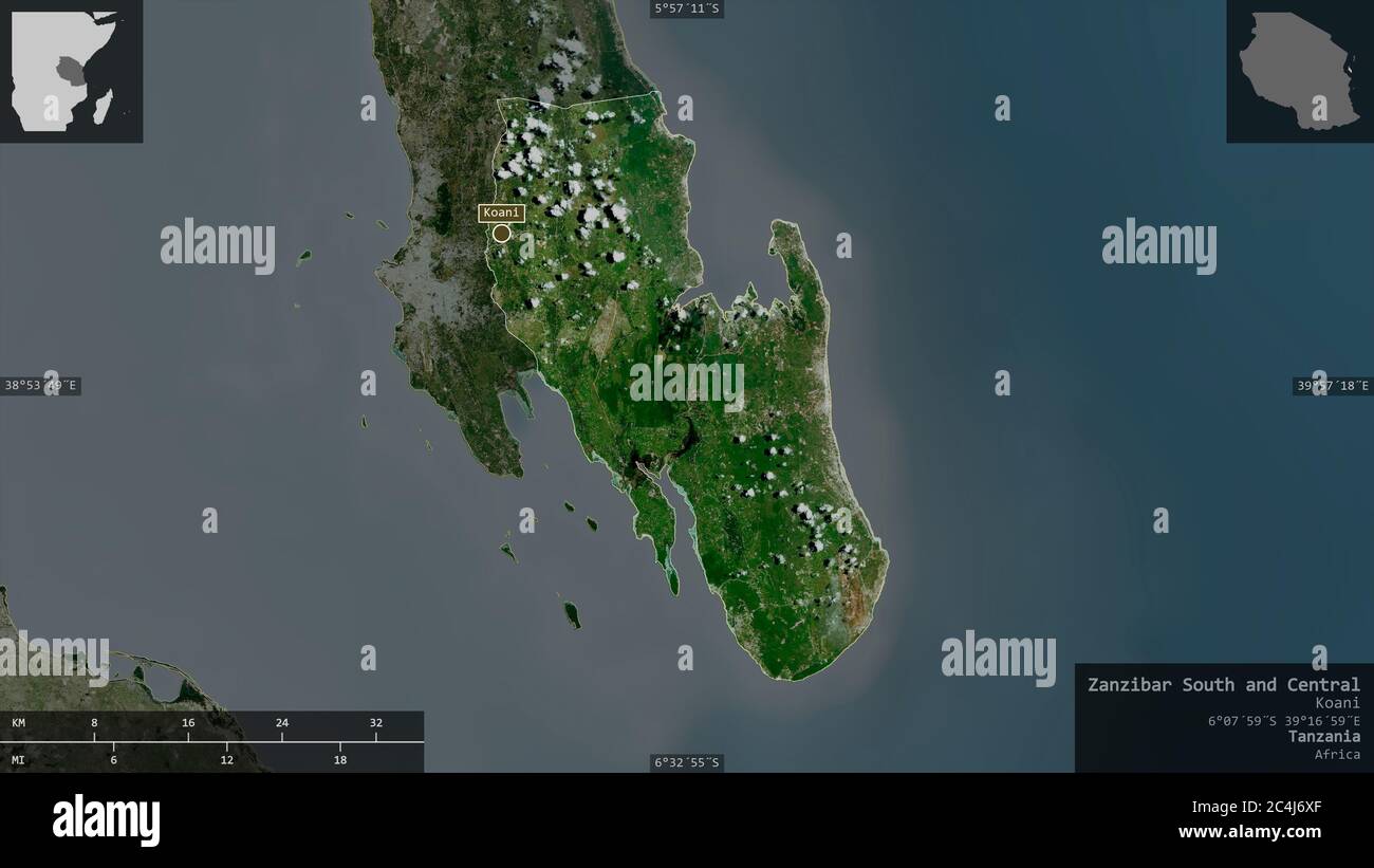 Zanzibar South and Central, region of Tanzania. Satellite imagery ...