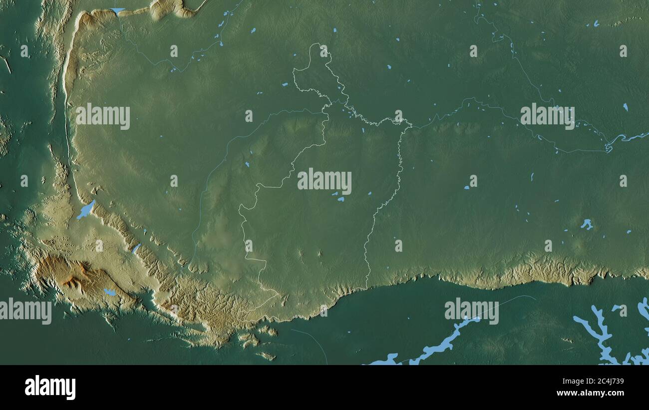 Buri Ram, province of Thailand. Colored relief with lakes and rivers ...