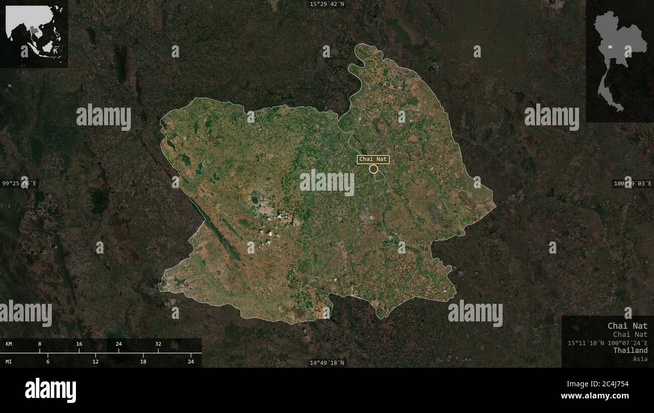 Chai Nat, province of Thailand. Satellite imagery. Shape presented ...