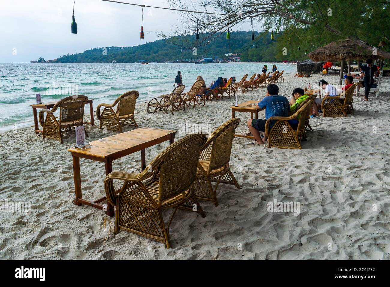 Koh Touch Beach, Koh Rong, Cambodia- Feb, 2020 : a beach restaurant in ...