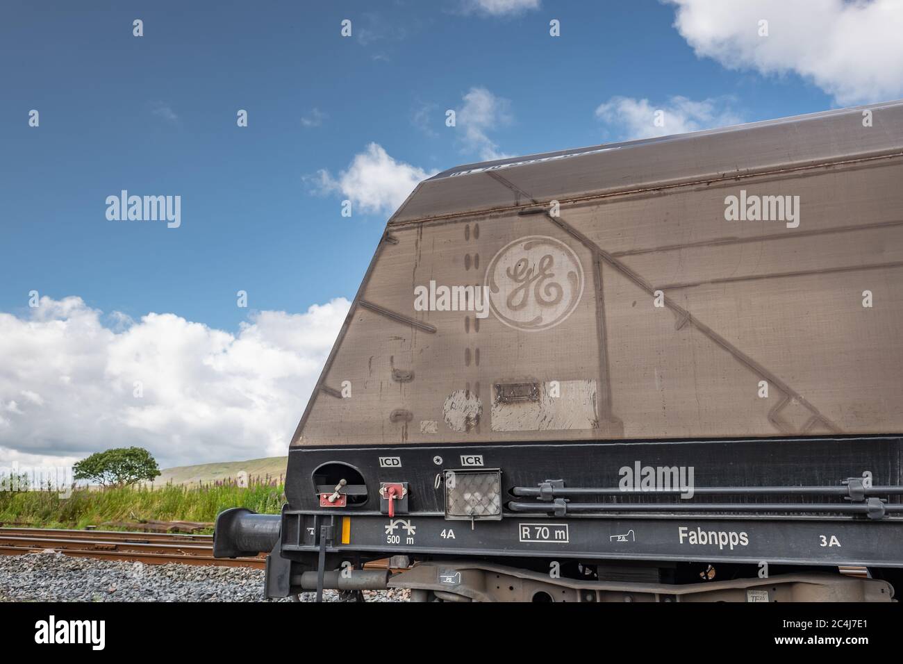Isolated view of an automated, next generation freight train seen ...