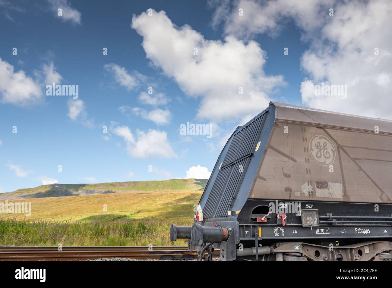 Isolated view of an automated, next generation freight train seen ...