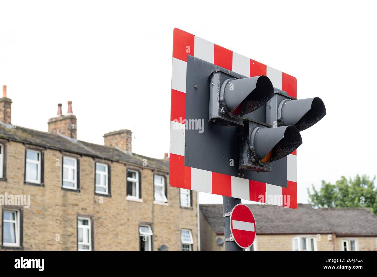 Isolated view of railway traffic signals together with a No Entry sign ...