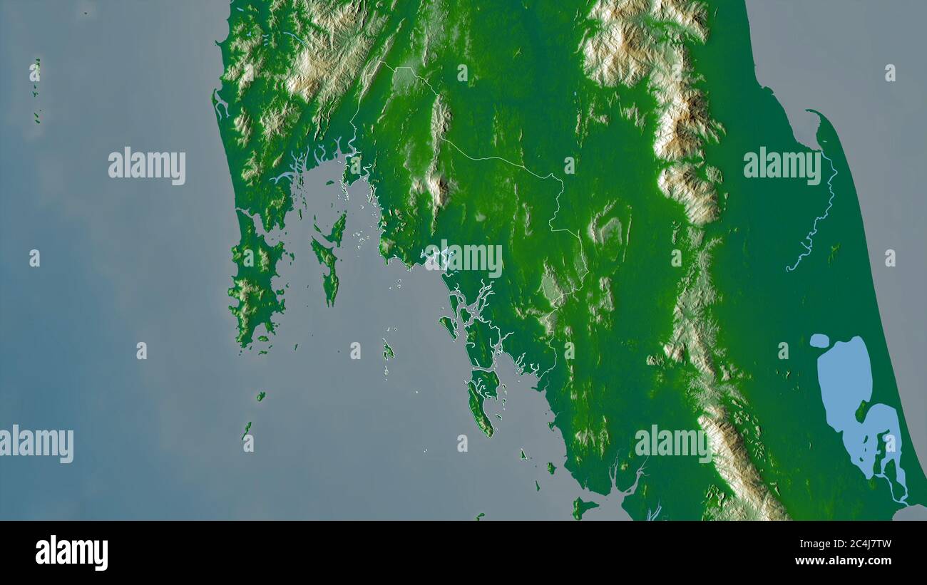 Krabi, province of Thailand. Colored shader data with lakes and rivers ...