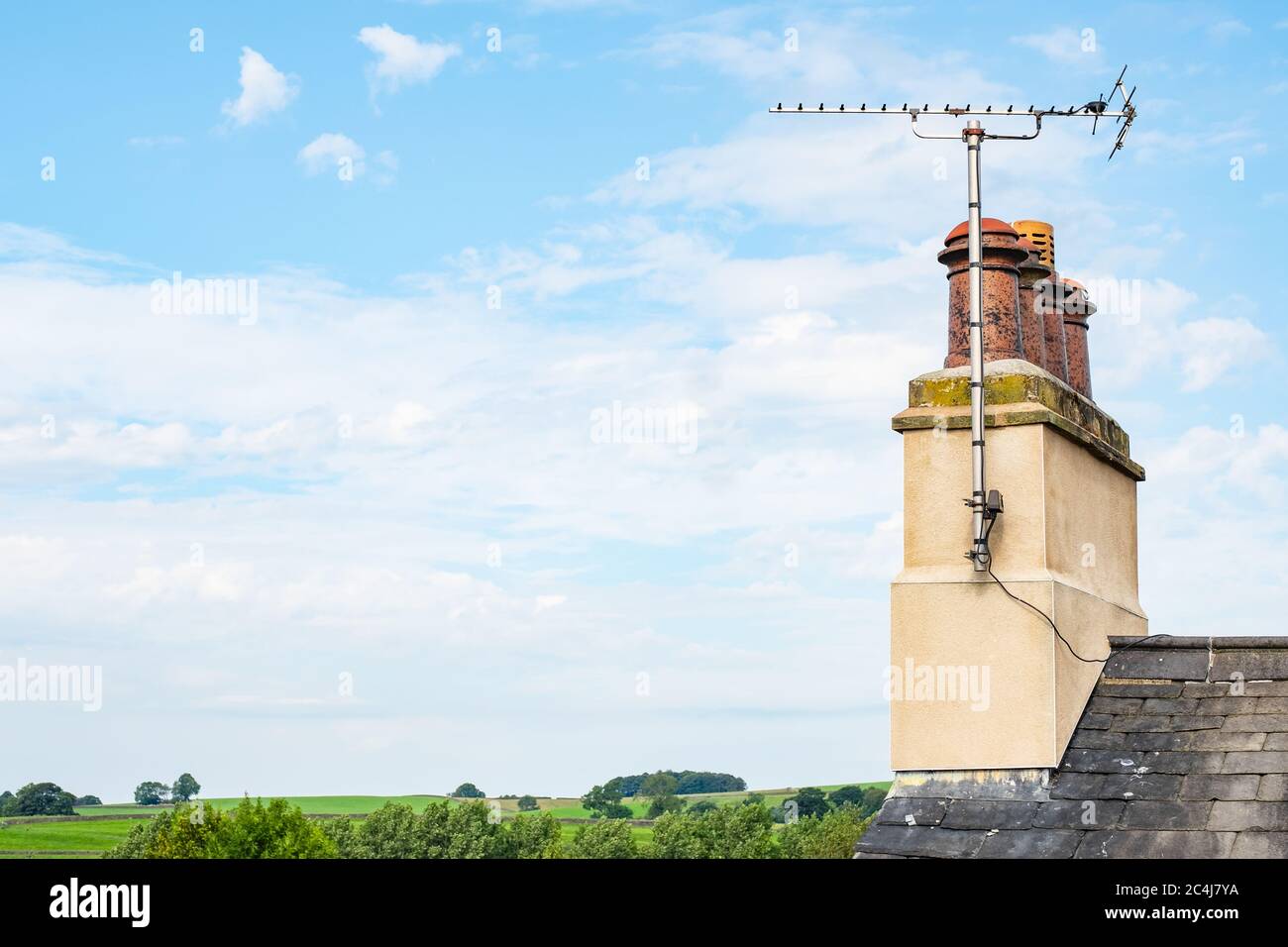 Detailed view of a newly installed Digital TV aerial seen attached to ...