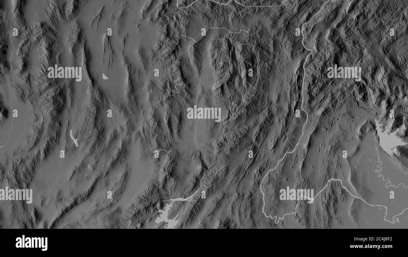 Nan, province of Thailand. Grayscaled map with lakes and rivers. Shape ...