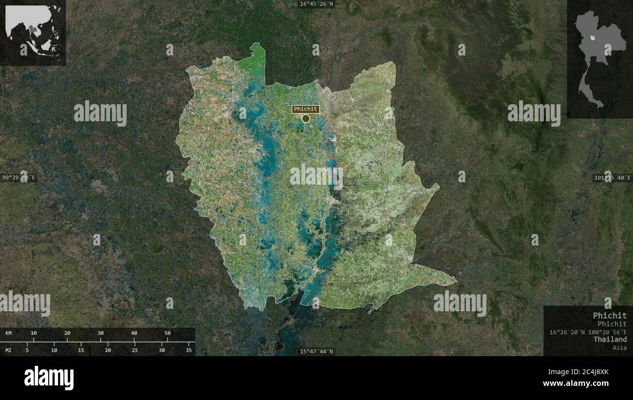 Phichit, province of Thailand. Satellite imagery. Shape presented ...