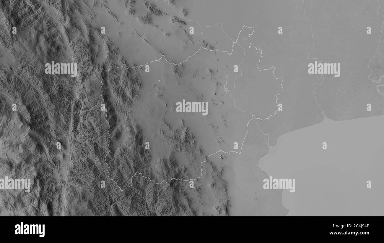 Ratchaburi, province of Thailand. Grayscaled map with lakes and rivers ...