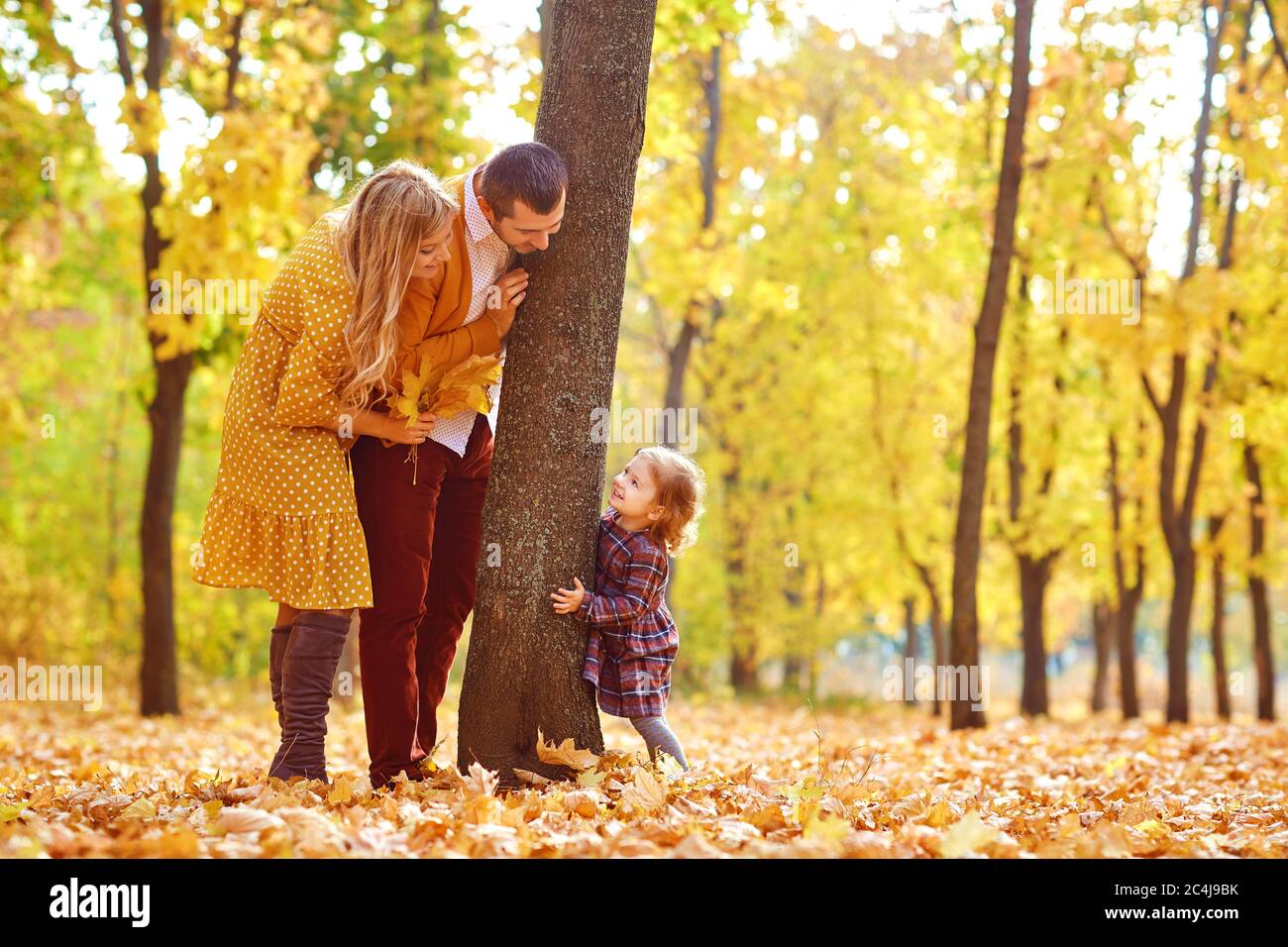Parents with the daughter play in park in the fall Stock Photo - Alamy