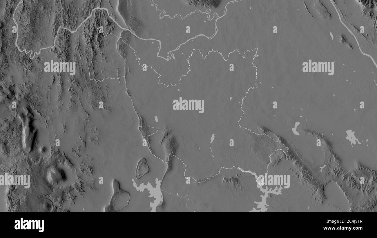 Udon Thani, province of Thailand. Grayscaled map with lakes and rivers ...
