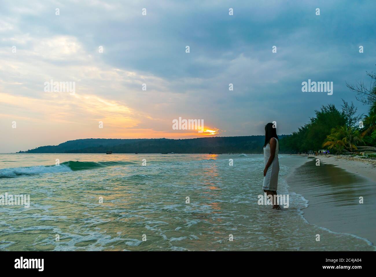 Long Set Beach, Koh Rong, Cambodia- Feb, 2020 : a lady enjoying a ...