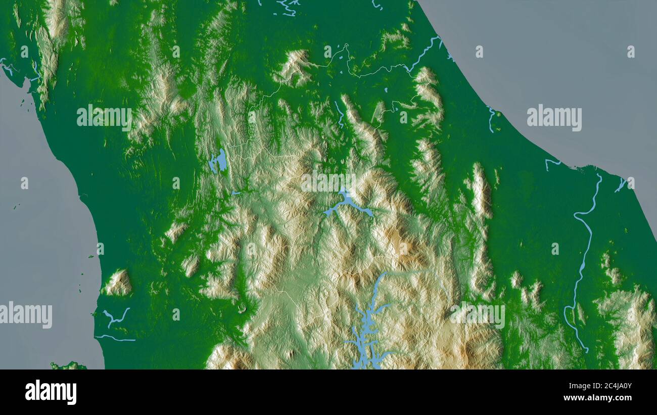 Yala, province of Thailand. Colored shader data with lakes and rivers ...