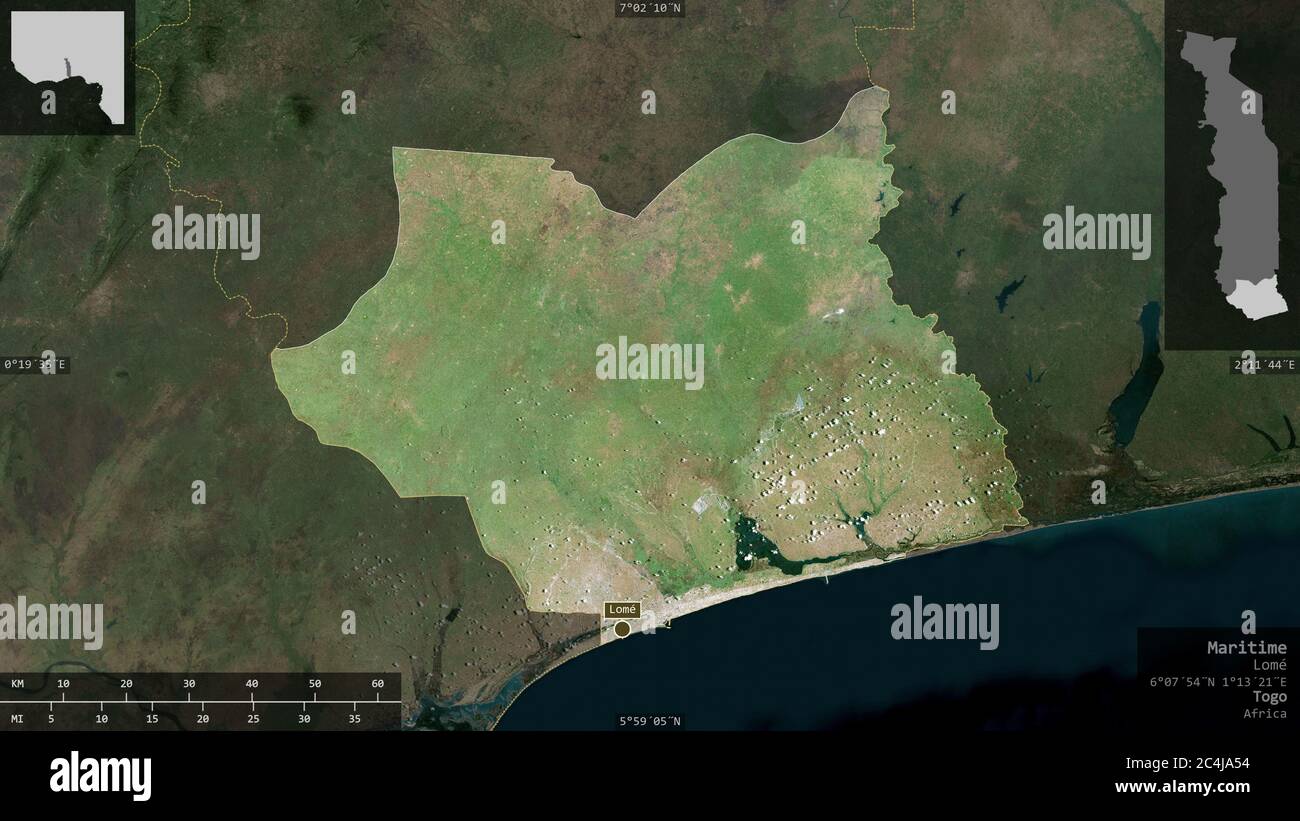 Maritime, region of Togo. Satellite imagery. Shape presented against ...