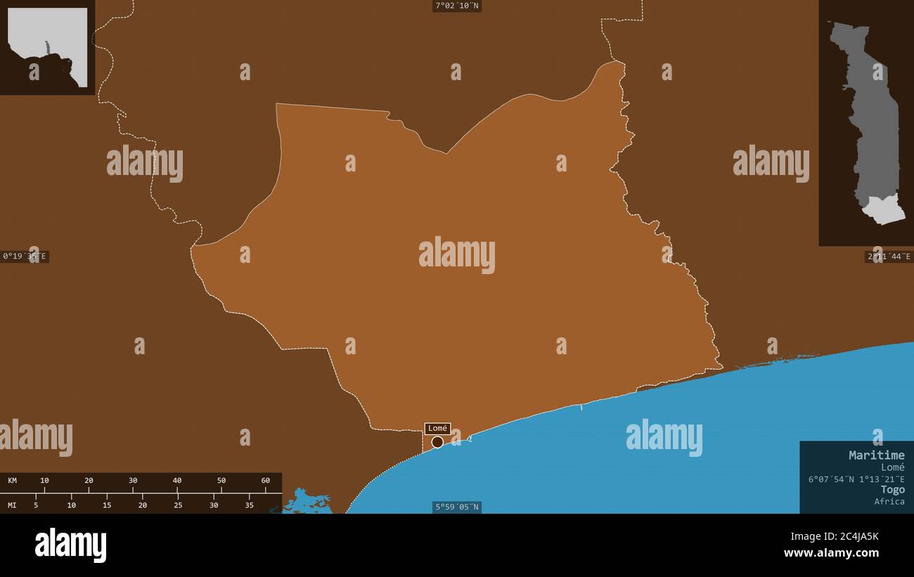 Maritime, region of Togo. Patterned solids with lakes and rivers. Shape ...