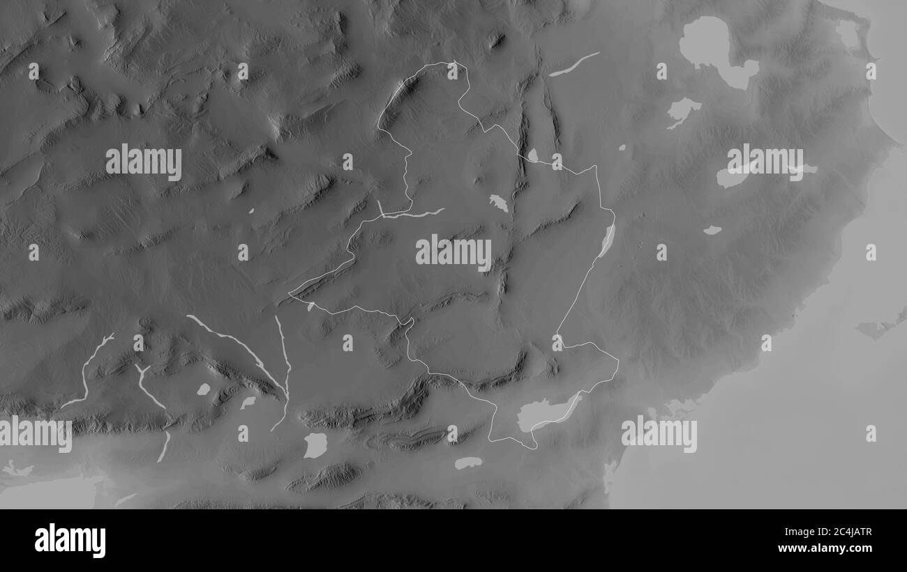 Sidi Bou Zid, governorate of Tunisia. Grayscaled map with lakes and ...