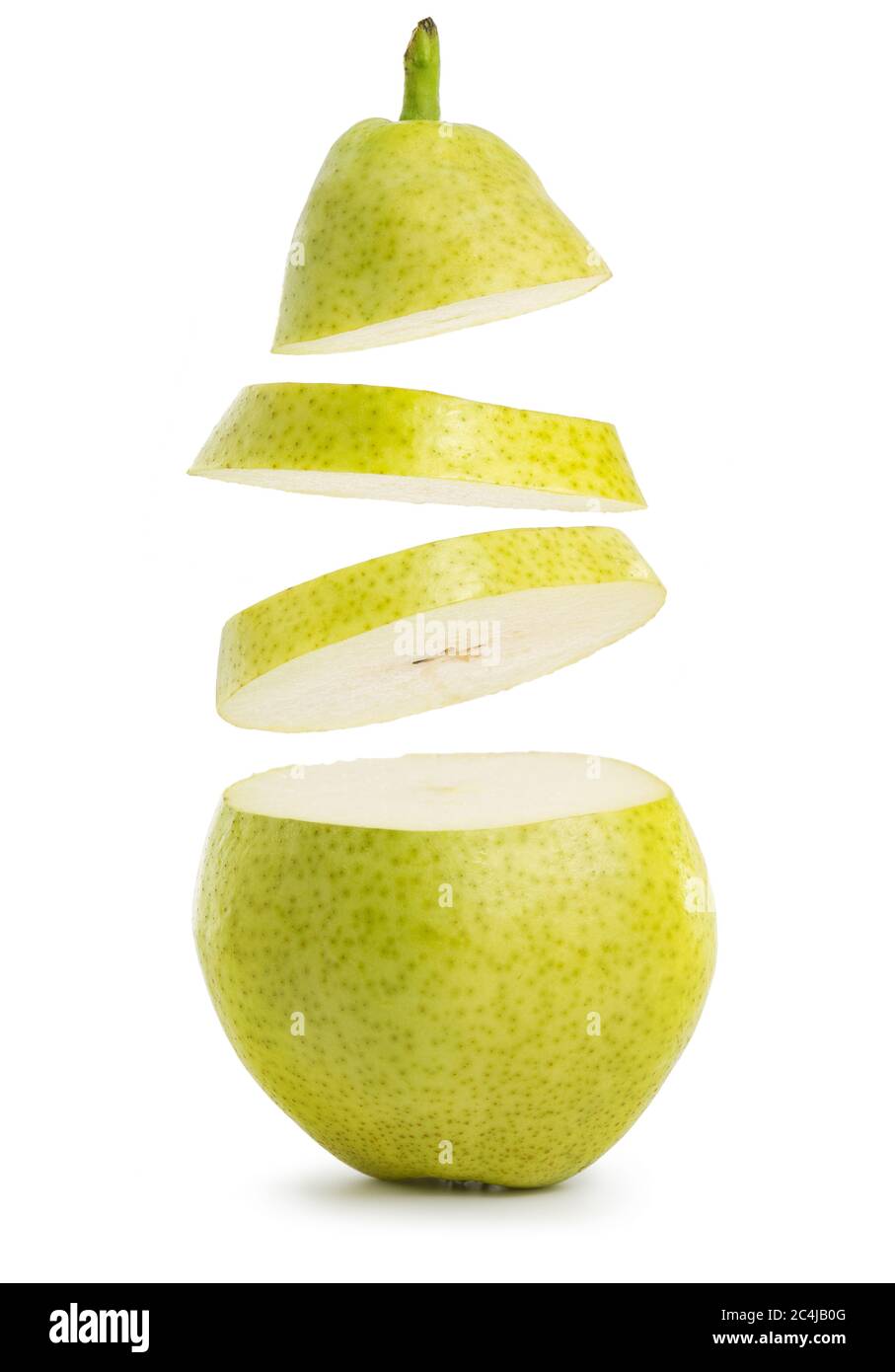 flying slices of pear isolated on white background Stock Photo - Alamy
