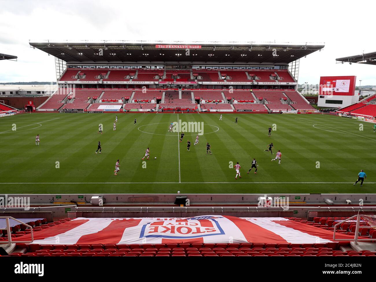 General view of the action on the pitch in front of empty stands during ...