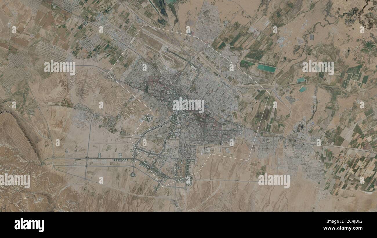 Aşgabat, independent city of Turkmenistan. Satellite imagery. Shape ...