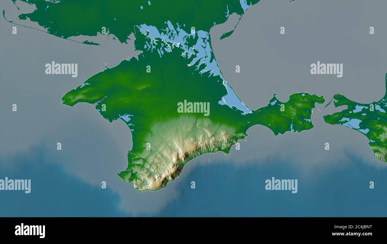Crimea, autonomous republic of Ukraine. Colored shader data with lakes ...
