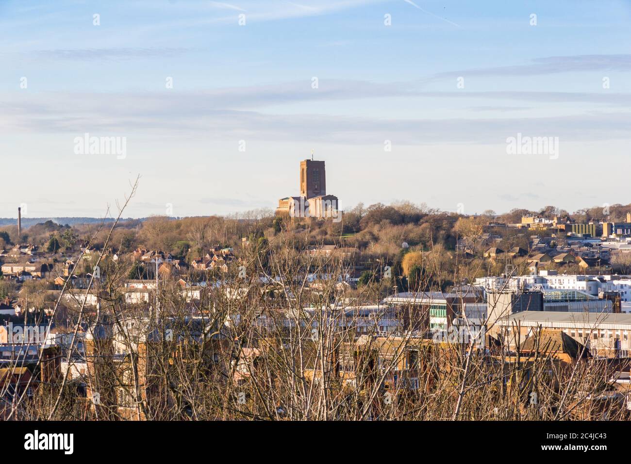 Guildford Cathedral overlooking the town from its prominent position on ...