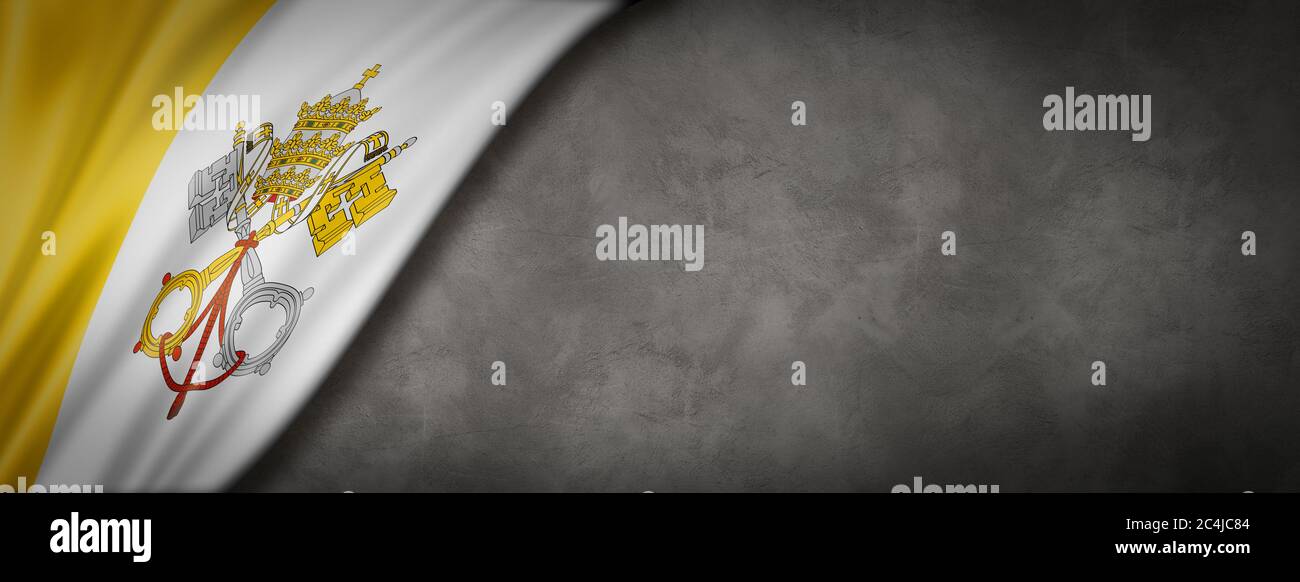 Vatican City flag on concrete wall. Horizontal panoramic banner. 3D ...