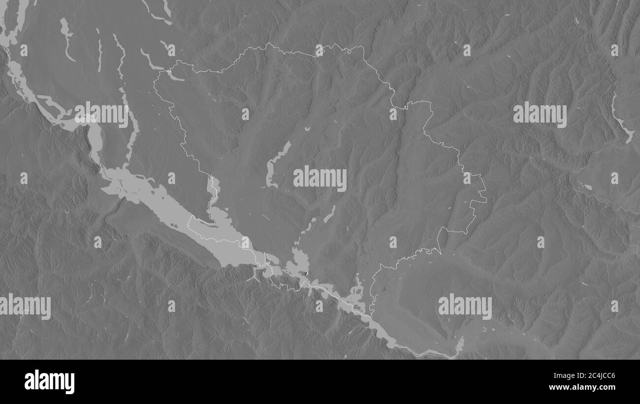 Poltava, region of Ukraine. Grayscaled map with lakes and rivers. Shape ...
