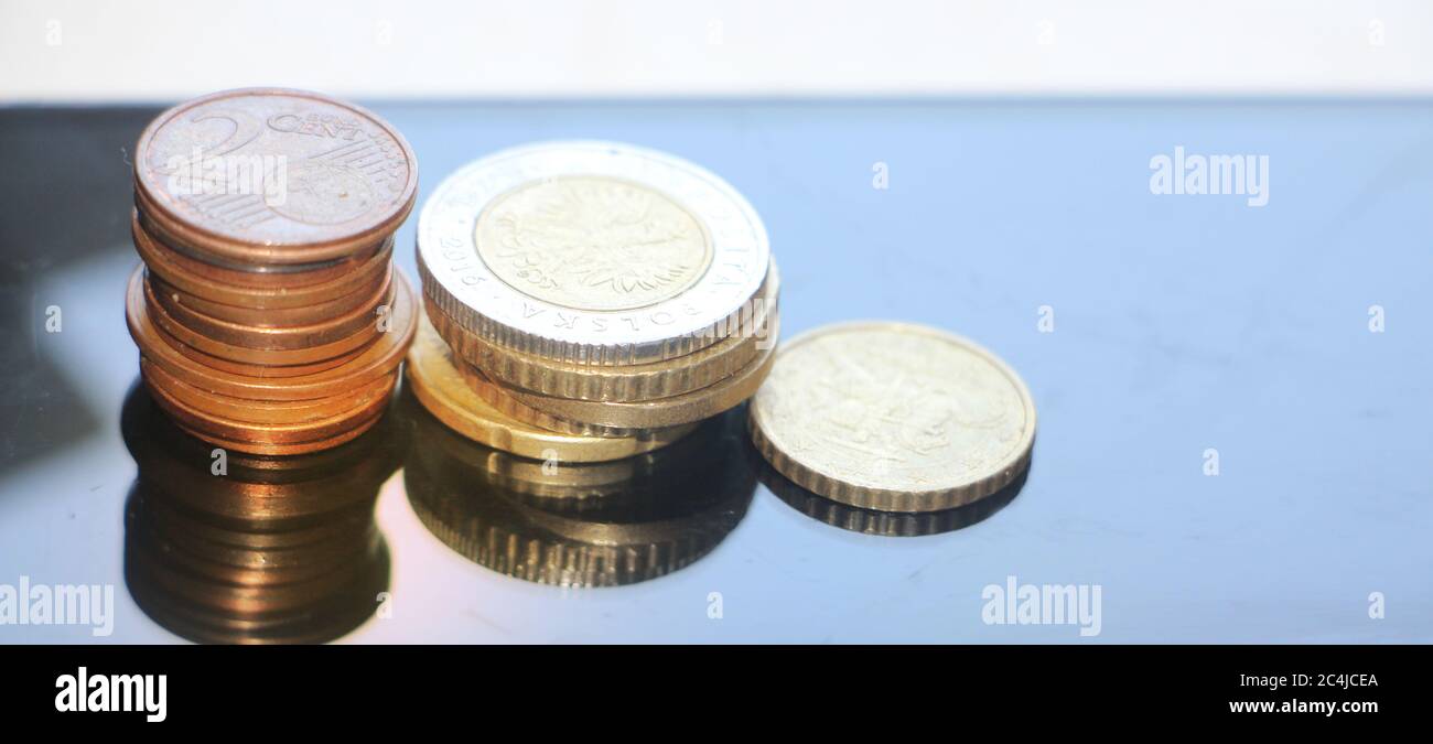Stacks of coins reminding column diagram going down, Finance and ...